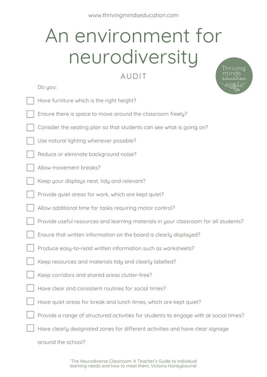 An environment for neurodiversity- Audit – Thriving Minds Education